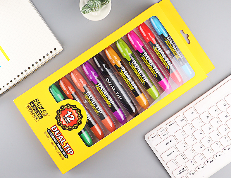 MP2918-12 Color Set Dual Tip Permanent Marker - BAOKE Stationery